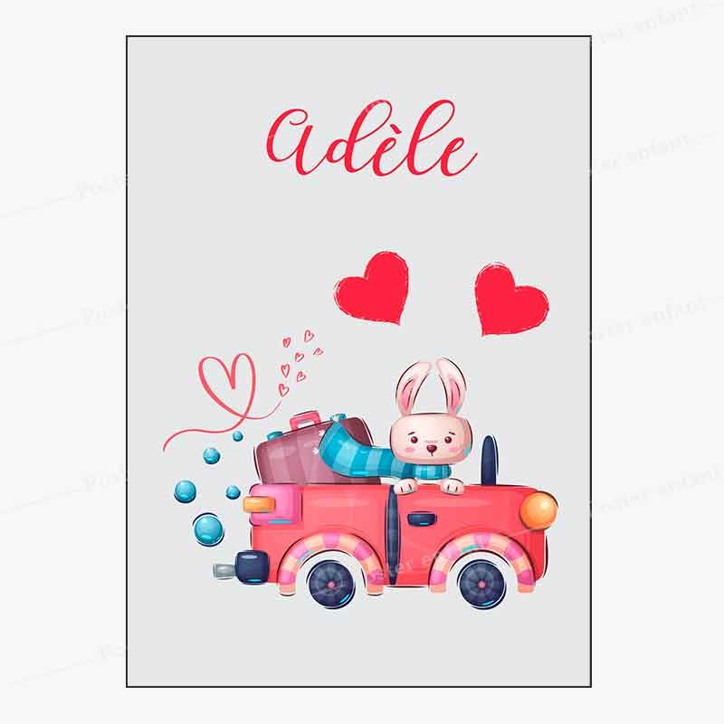Affiche prénom pour chambre d'enfant : adorable Petit lapin